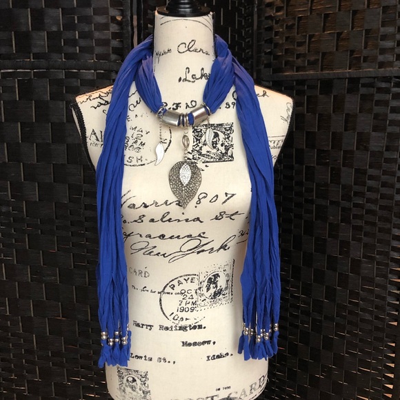 Vintage | Accessories | Royal Blue Silver Metallic Necklace Scarf ...